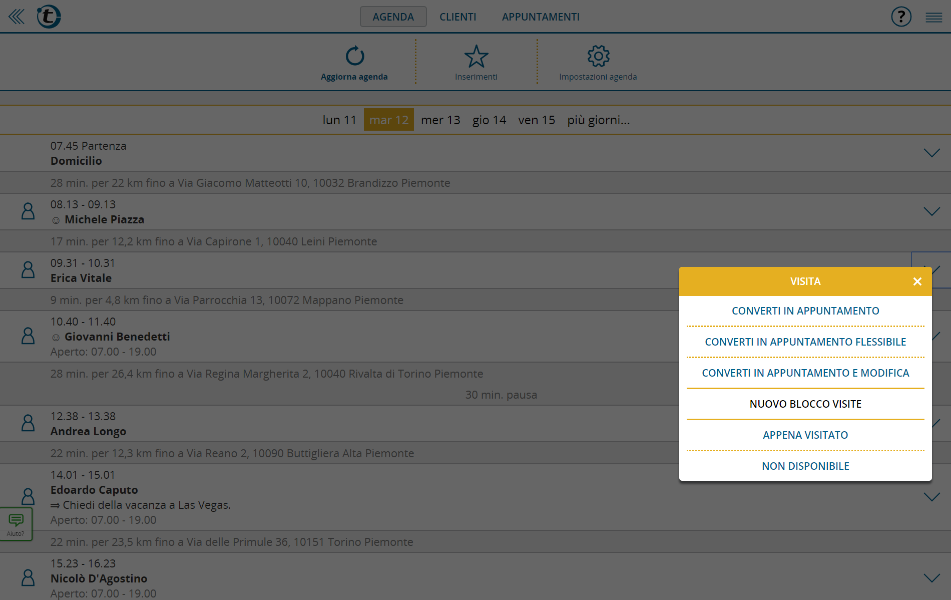 Il programma per organizzare il mio giro visite clienti